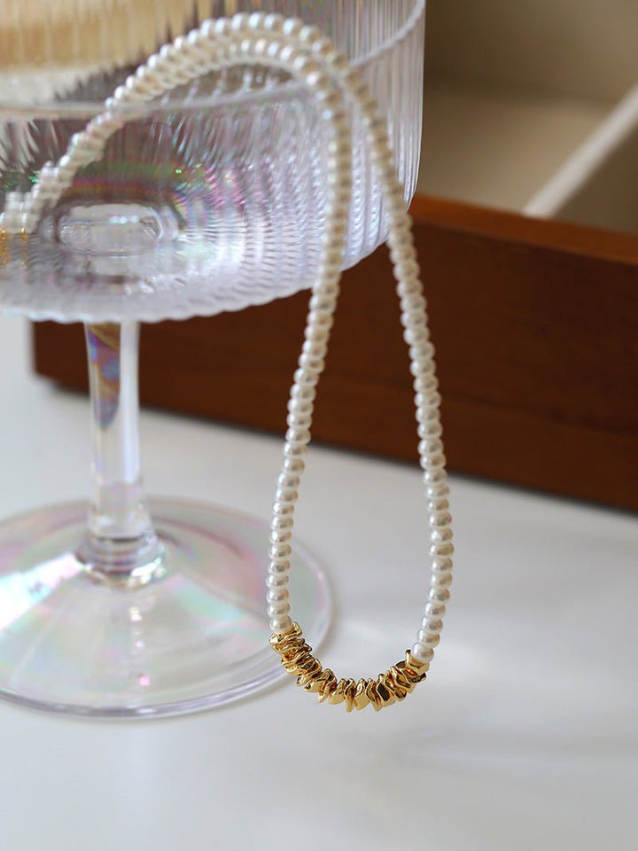 Shattered Gold Mini Pearl Necklace - floysun