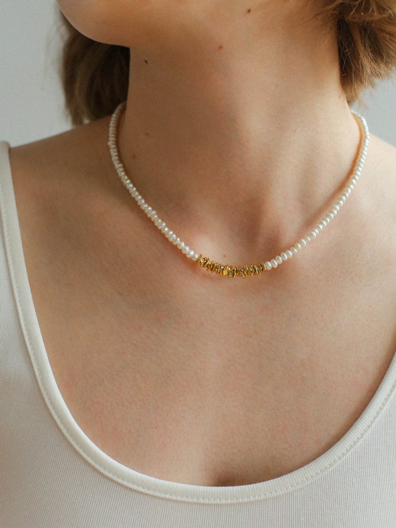 Shattered Gold Mini Pearl Necklace - floysun