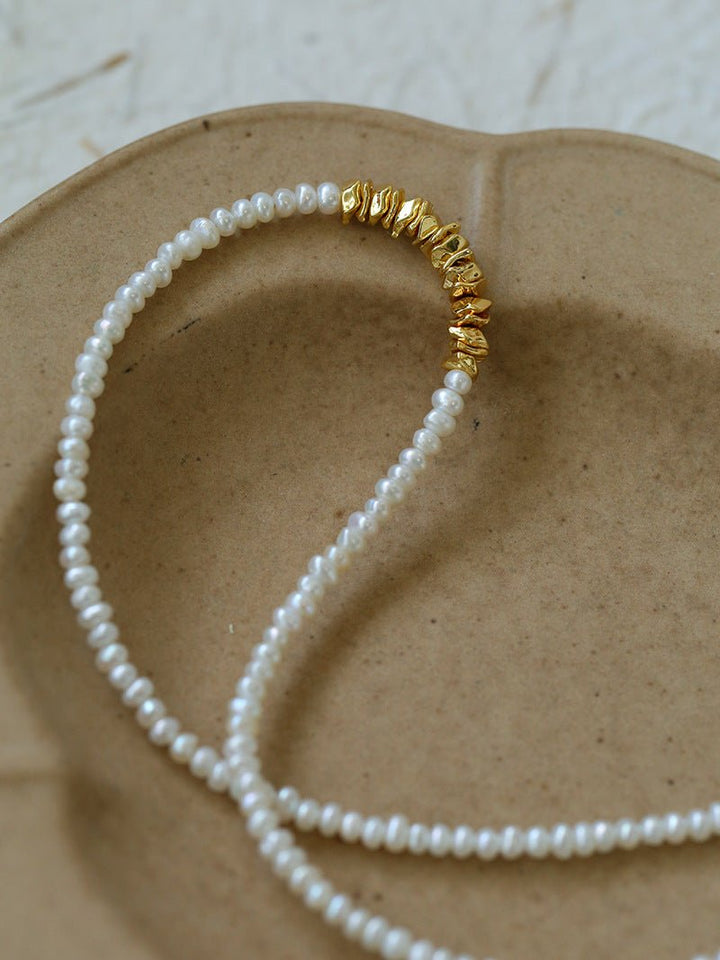 Shattered Gold Mini Pearl Necklace - floysun