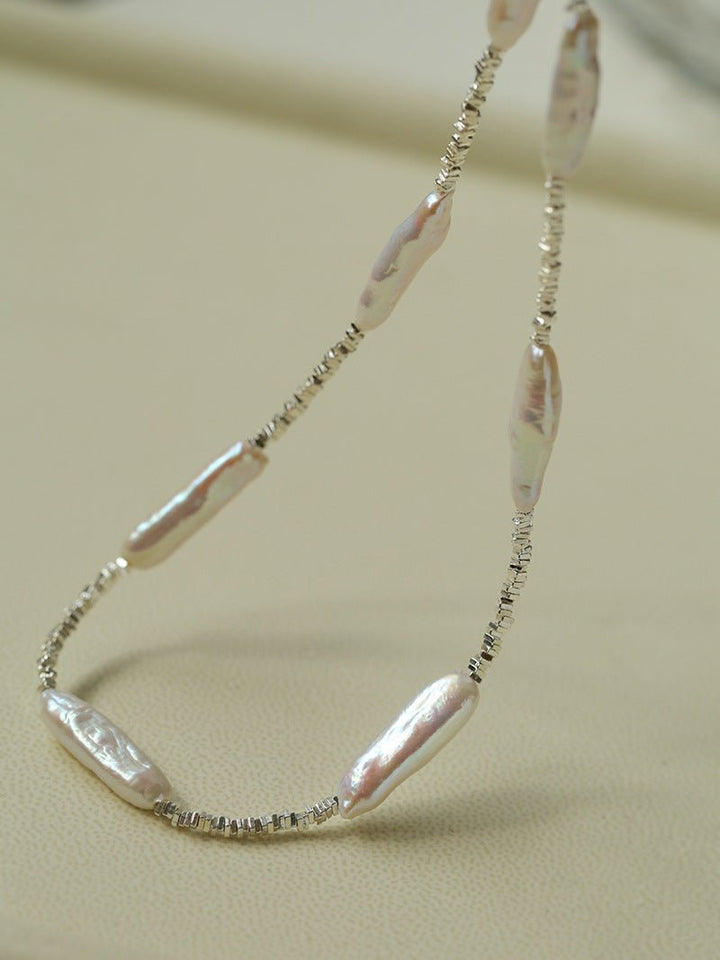 Broken Silver Toothpick Freshwater Pearl Necklaces - floysun