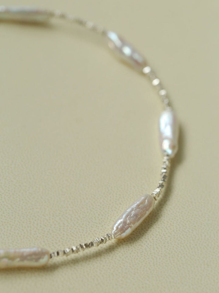 Broken Silver Toothpick Freshwater Pearl Necklaces - floysun
