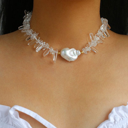 Irregular Gemstone Baroque Pearl Necklace - floysun