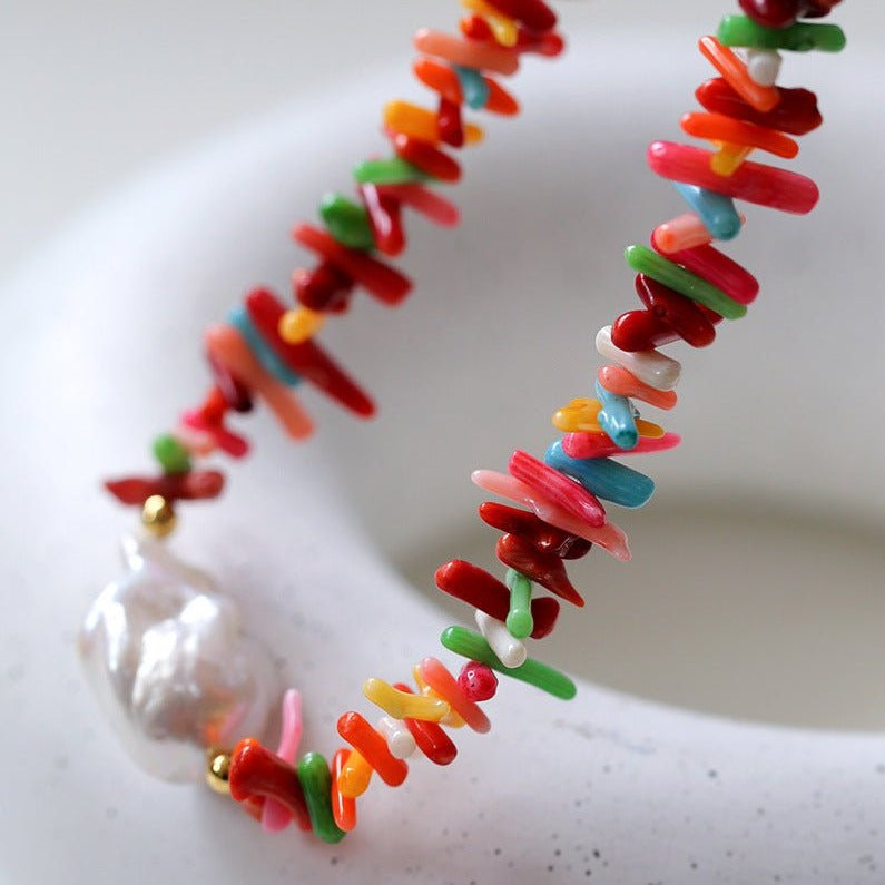 Irregular Gemstone Baroque Pearl Necklace - floysun