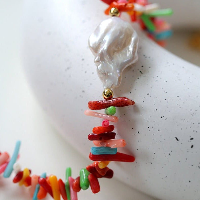 Irregular Gemstone Baroque Pearl Necklace - floysun