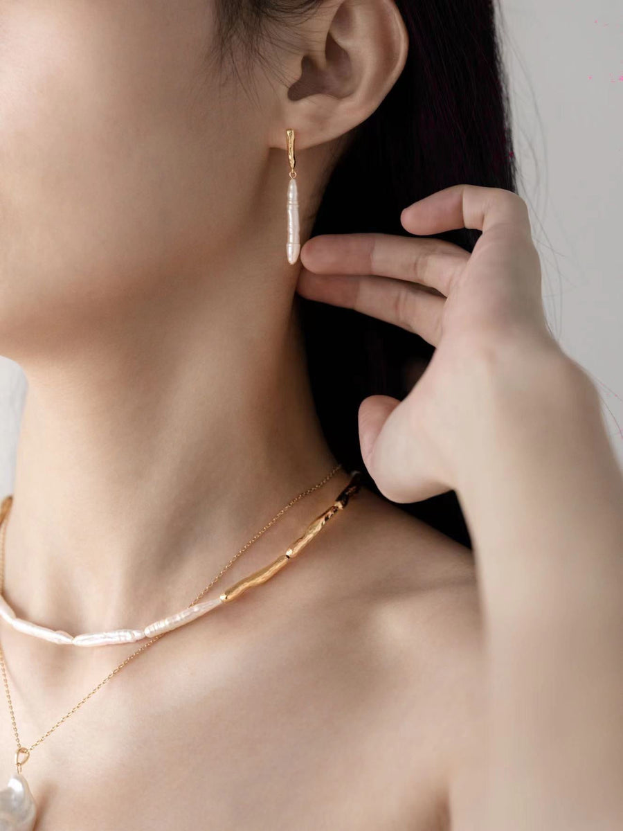 Streamer Toothpick Baroque Pearl Necklace - floysun